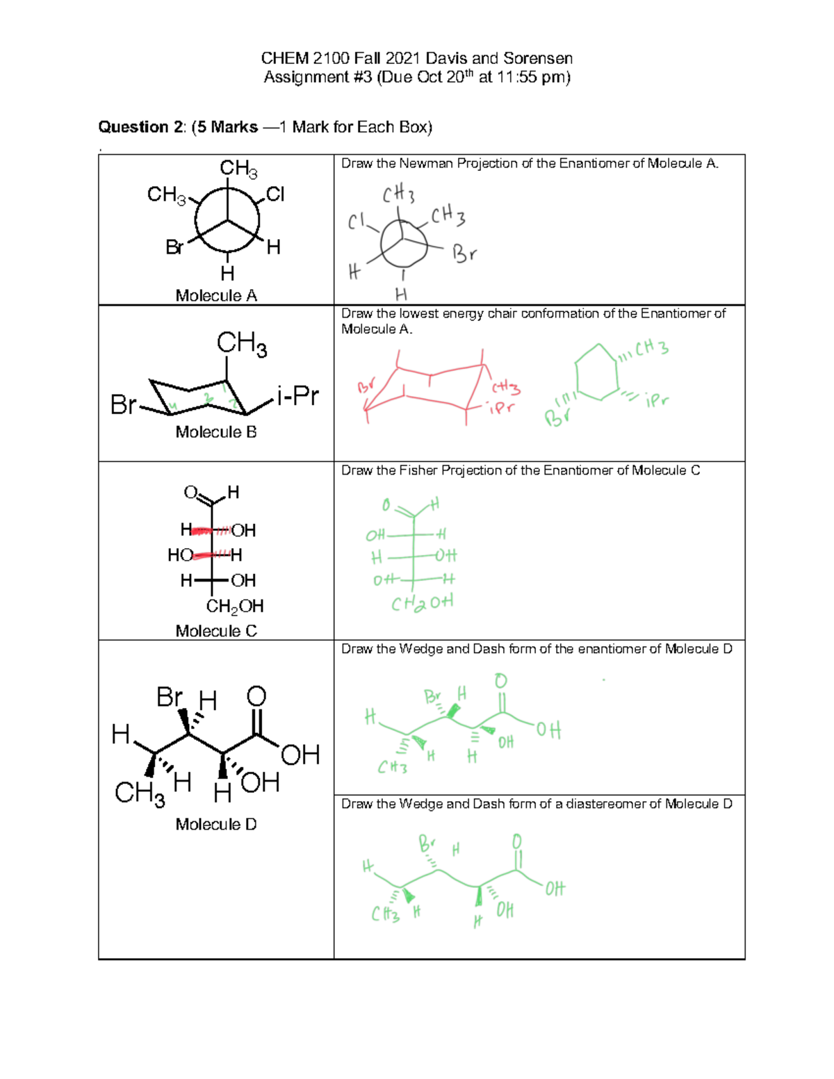 Assignment 3 Q2 2 - CHEM 2100 Fall 2021 Davis and Sorensen Assignment #3 (Due Oct 20th at 11:55 ...