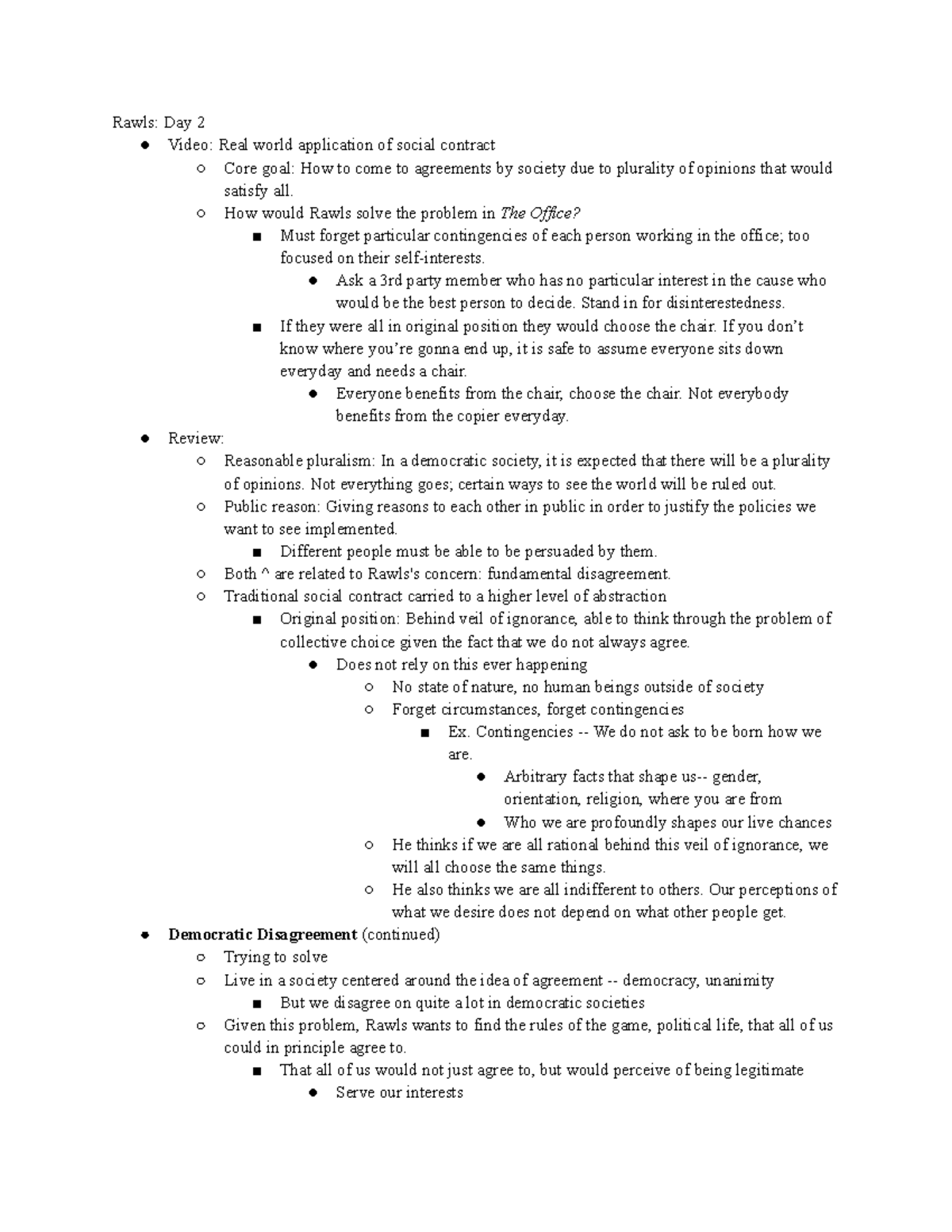 Rawls Day 2 - Lecture notes ? - Rawls: Day 2 Video: Real world ...