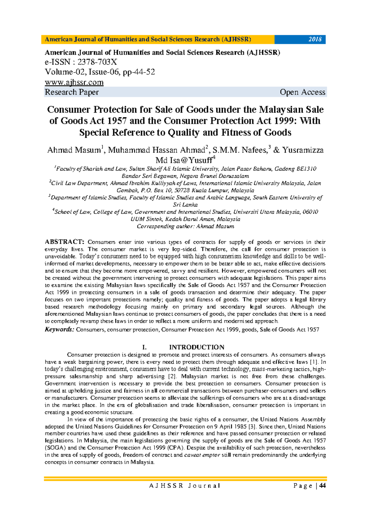 Sales of good act and consumer protection Act - American Journal of ...