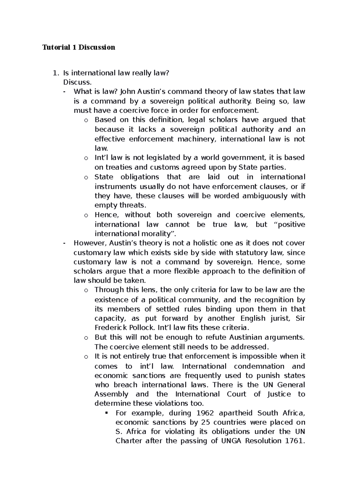 Tutorial 1 - Tutorial 1 Discussion Is international law really law ...