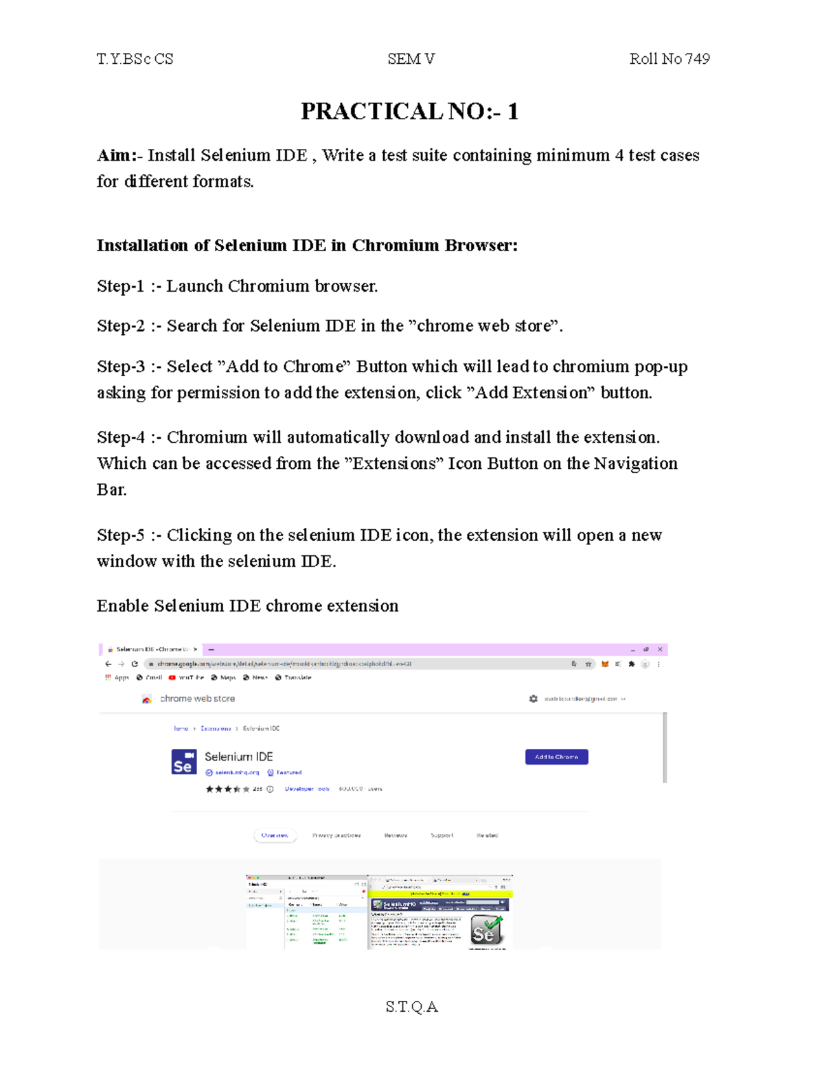 STQA All Practical - PRACTICAL NO:- 1 Aim:- Install Selenium IDE ...