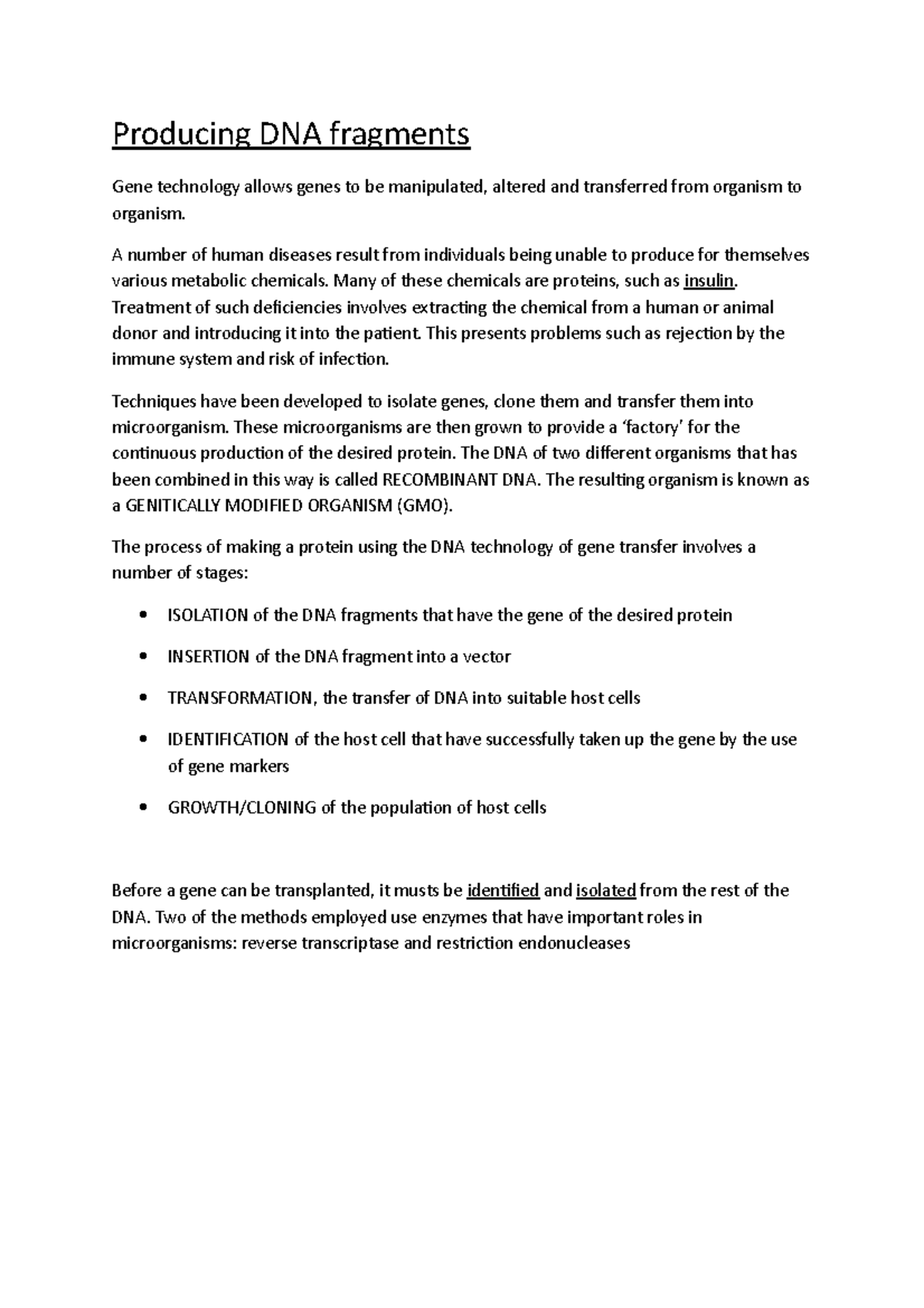 Producing DNA fragments - A number of human diseases result from ...