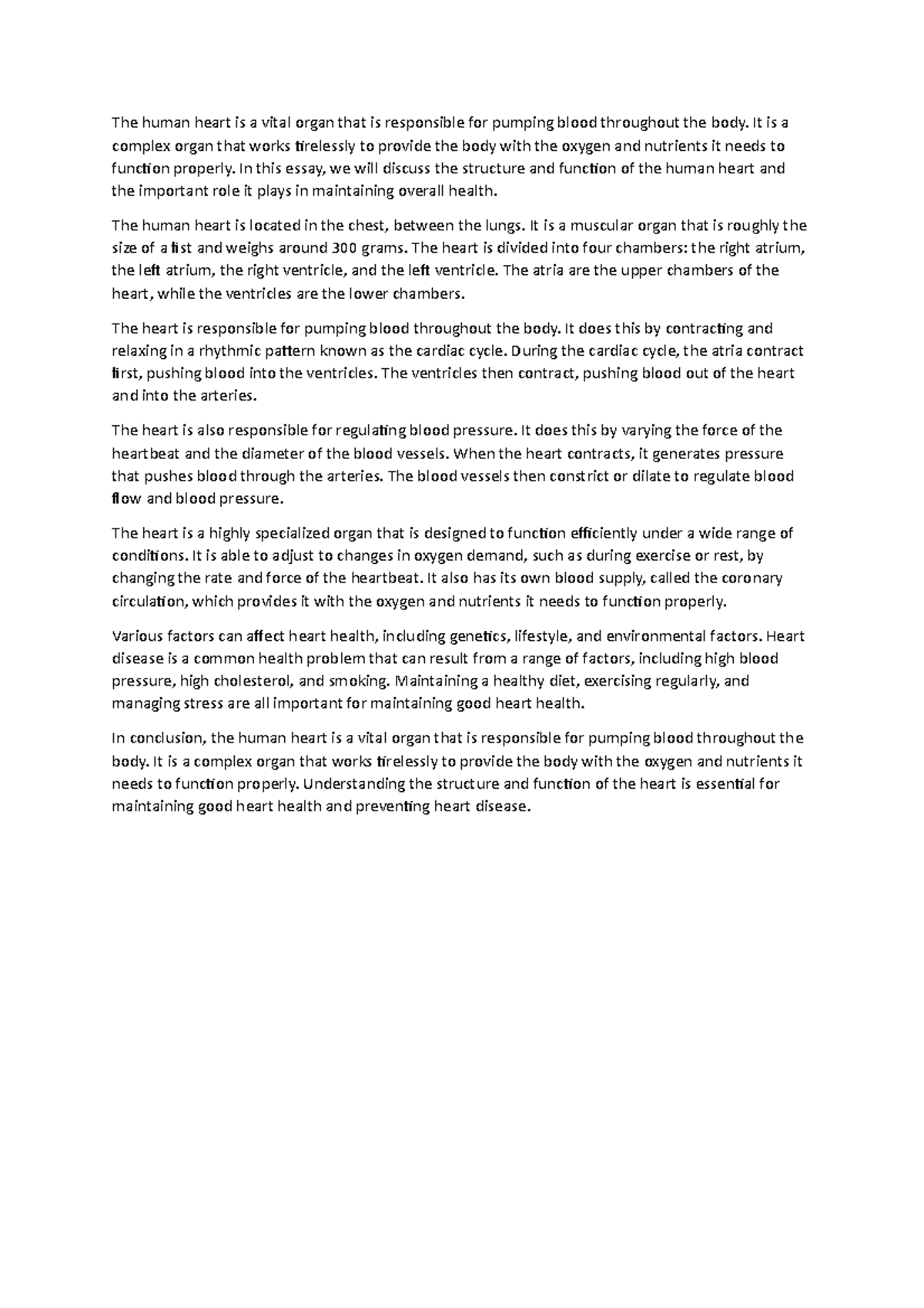 Human heart essay - The human heart is a vital organ that is ...