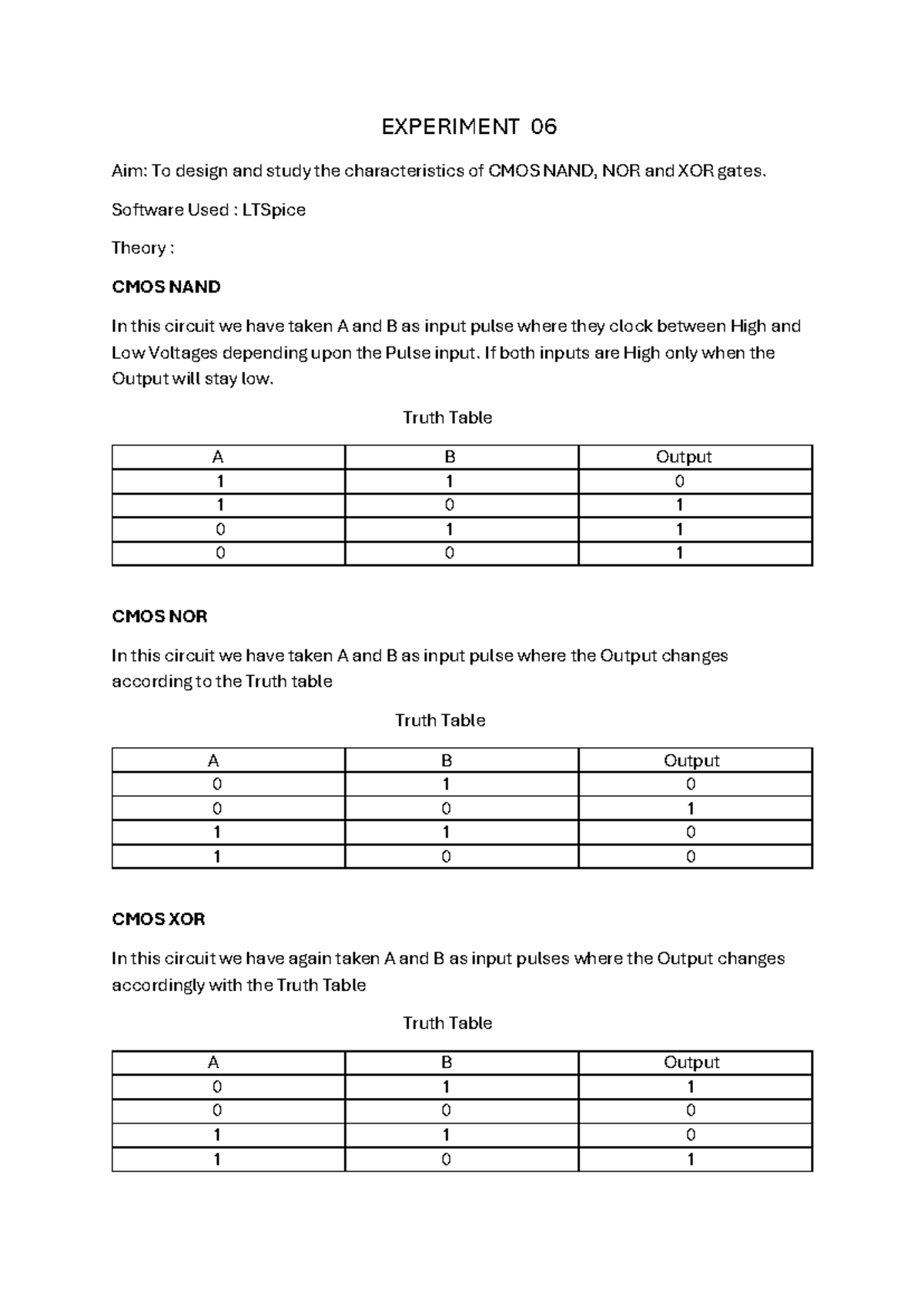 Experiment - 06 - This pdf includes the NAND, NOR and XOR gate ...