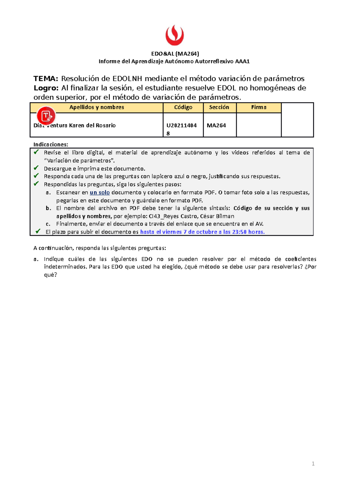 Antes AAA1 Informe - aaaaaaaaaaaa - EDO&AL (MA264) Informe del ...