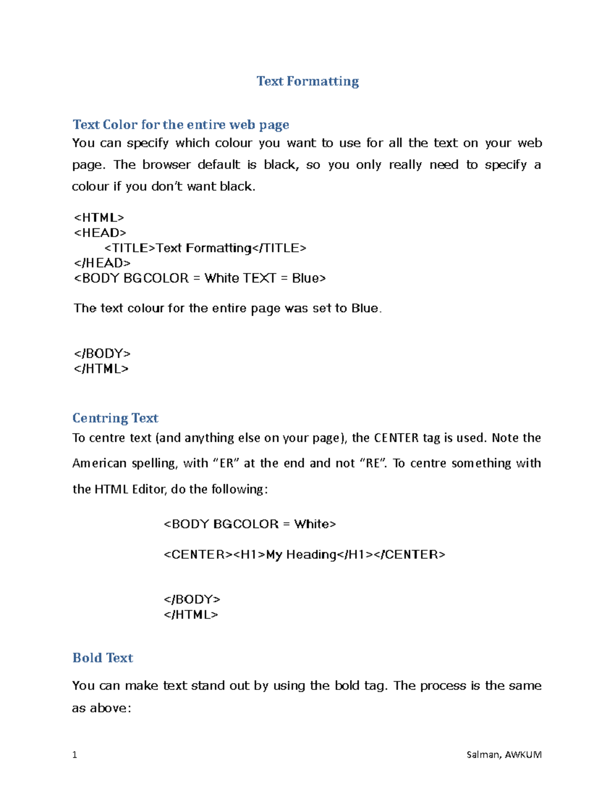 Week4 This The Notes For Web Development Text Formatting Text Color For The Entire Web Page