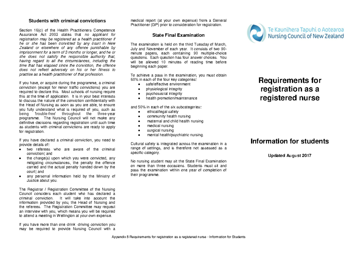 Appendix 8 Requirements for registration as a registered nurse ...