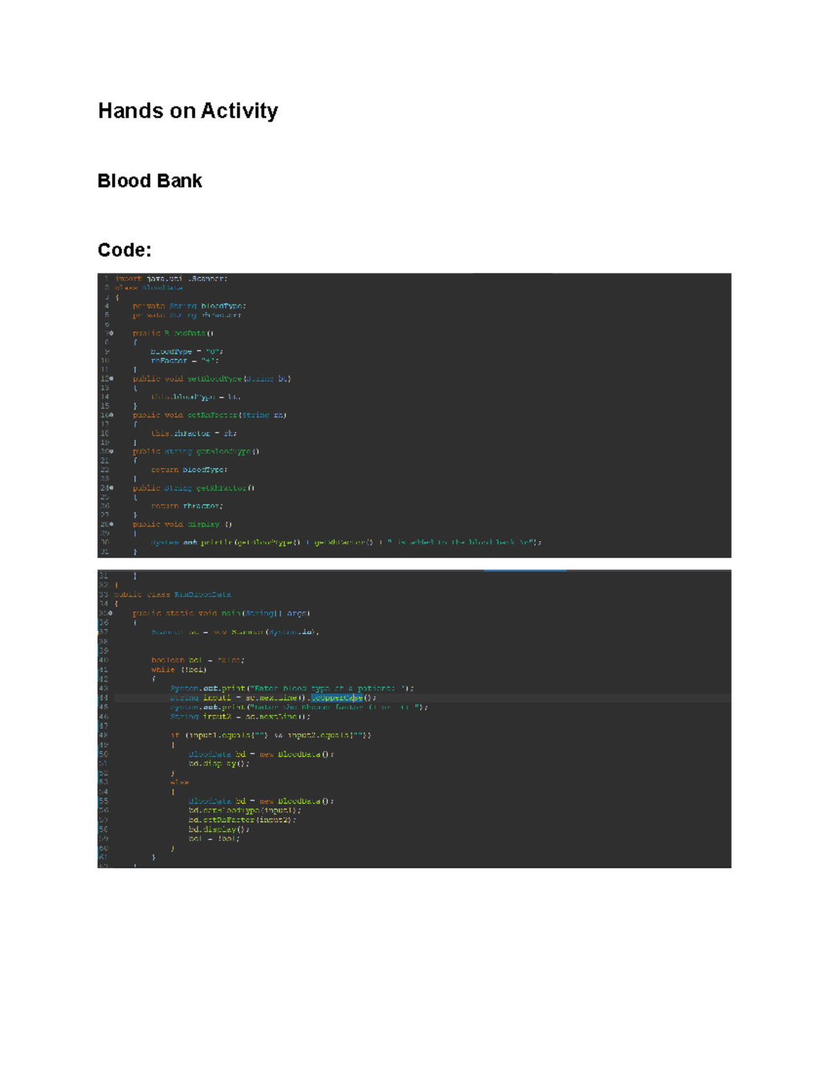 04 Hands on Activity OOP - Hands on Activity Blood Bank Code: Output ...