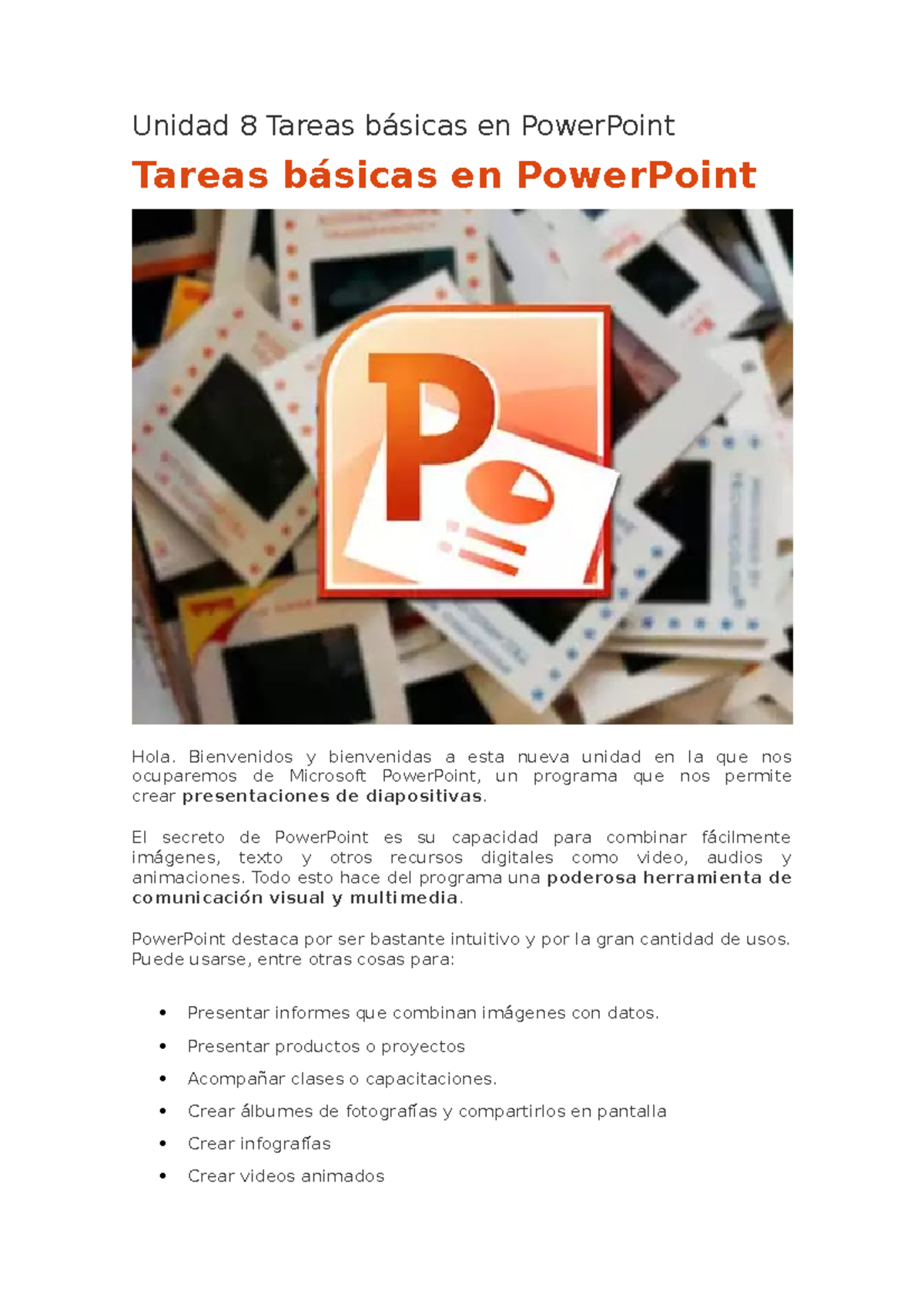 Modulo 3 Power Point - INFORMATICA - Unidad 8 Tareas básicas en ...