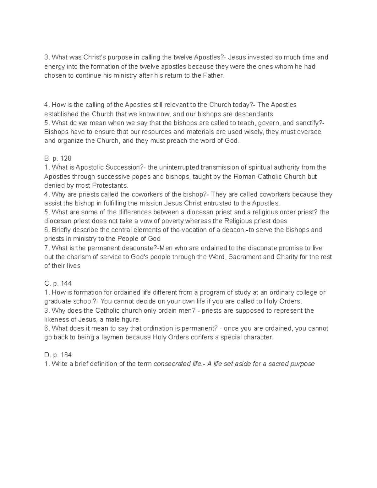 Sanaiah Baker - Vocation Religious Life Review Questions - What was ...