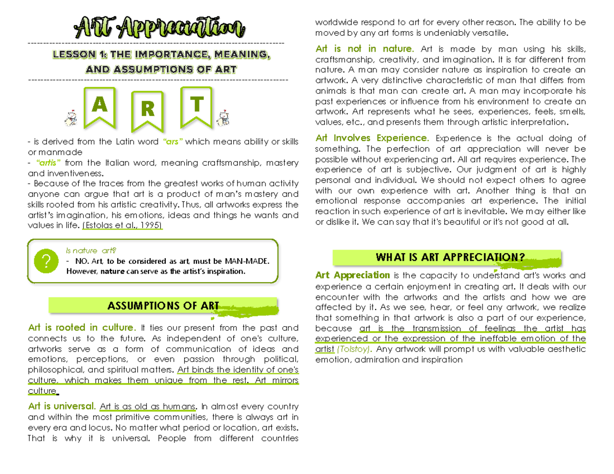AAP 101 - midterm notes - is derived from the Latin word “ars” which ...