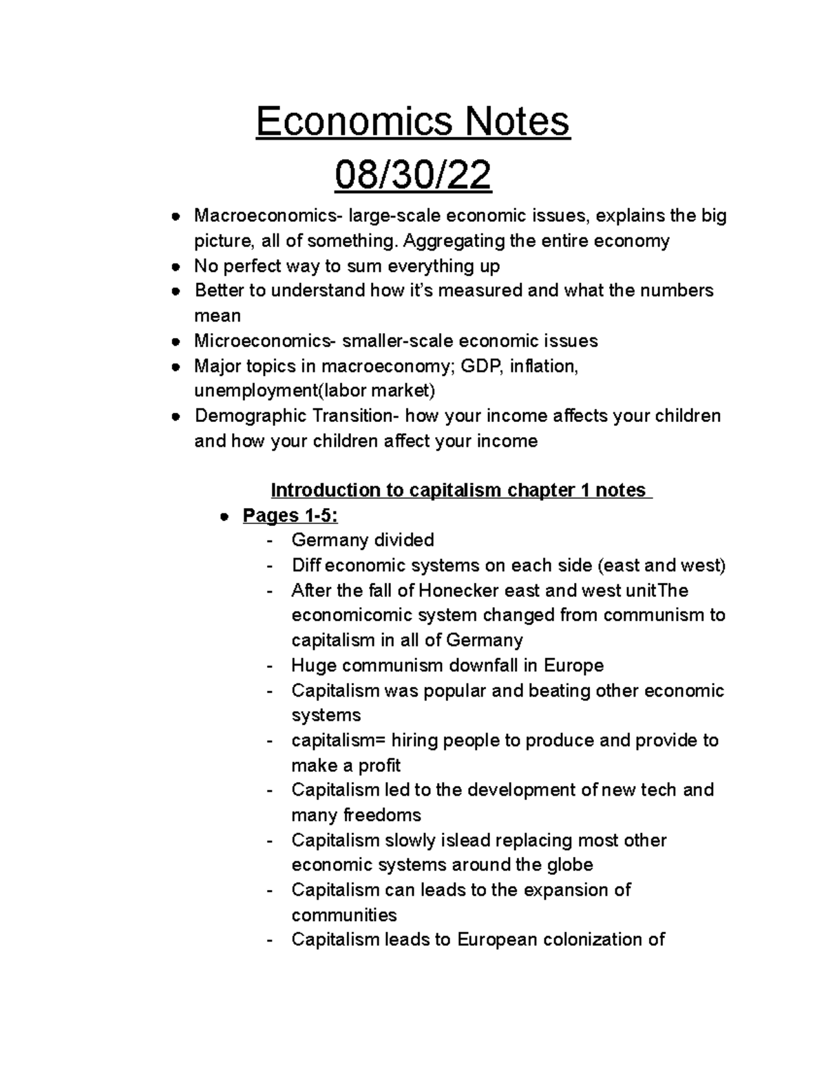 Economics Notes - Economics Notes 08/30/ Macroeconomics- large-scale ...