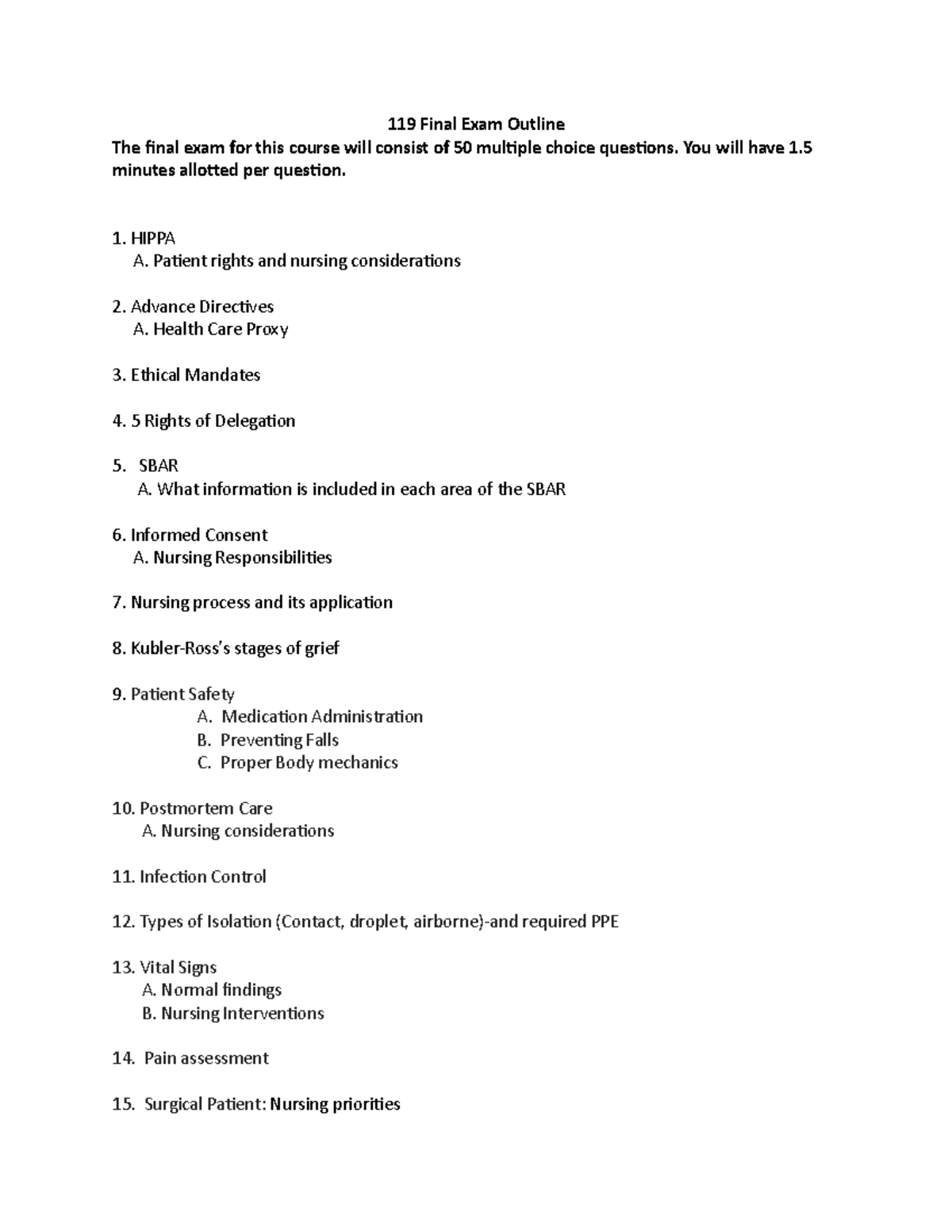 Revised 119 Final Outline - 119 Final Exam Outline The final exam for ...