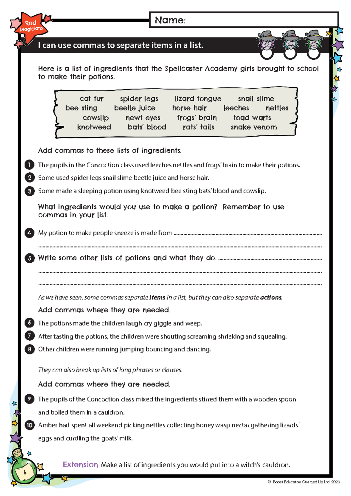 Year-5-Commas - Here is a list of ingredients that the Spellcaster ...