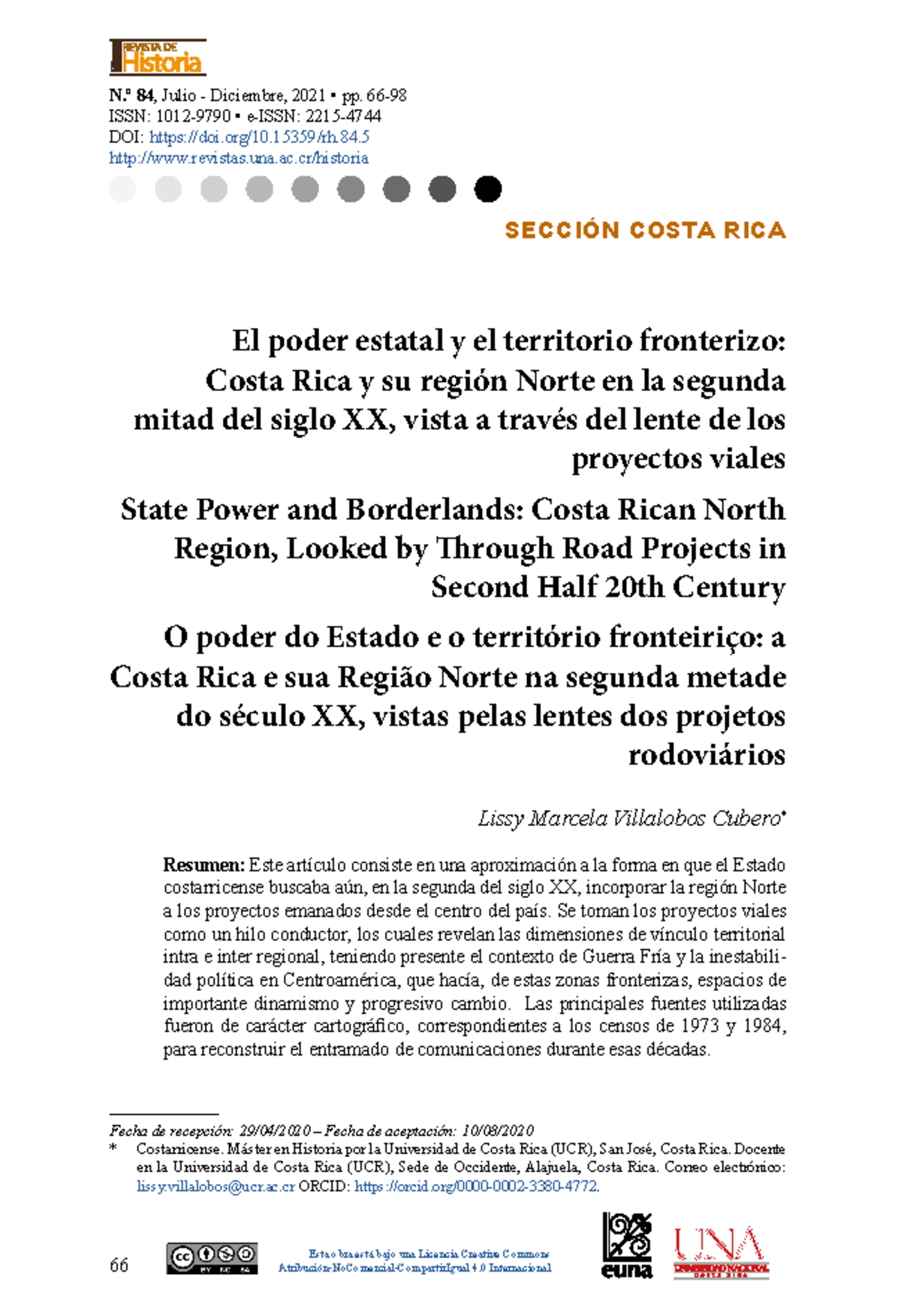 Historia de Costa Rica - 66 N.º 84, Julio - Diciembre, 2021 • pp. 66 ...