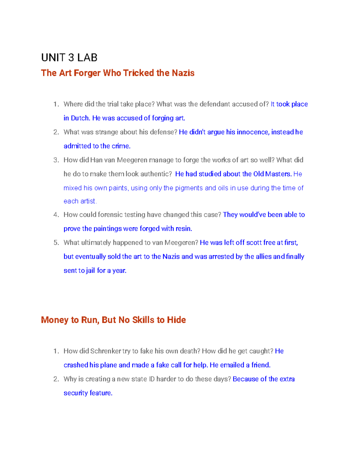 UNIT 3 LAB -Art Forger Who Tricked The Nazis - UNIT 3 LAB The Art ...