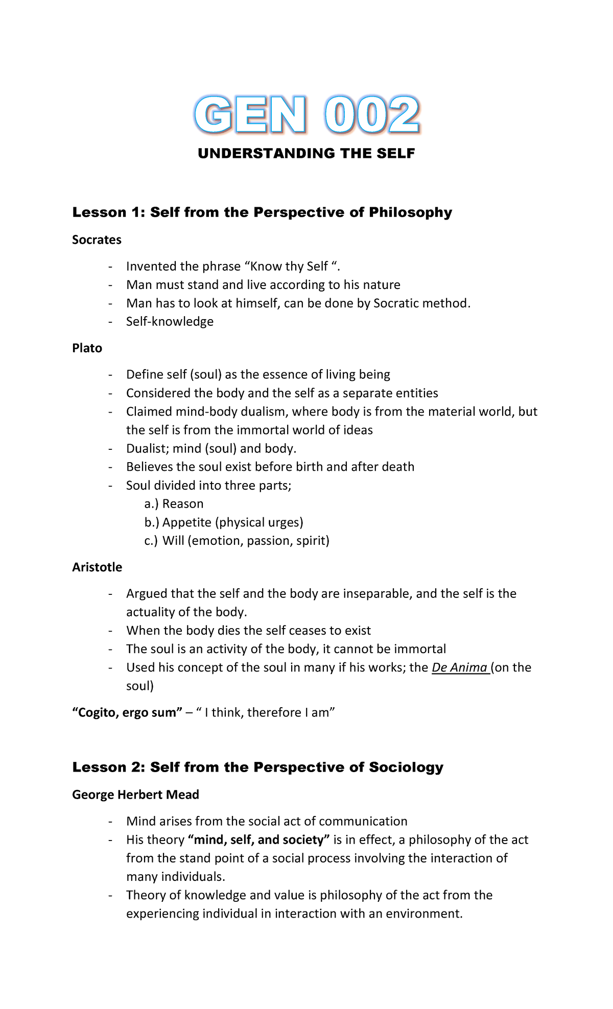 Gen-002-reviewer - Understanding the self - UNDERSTANDING THE SELF ...