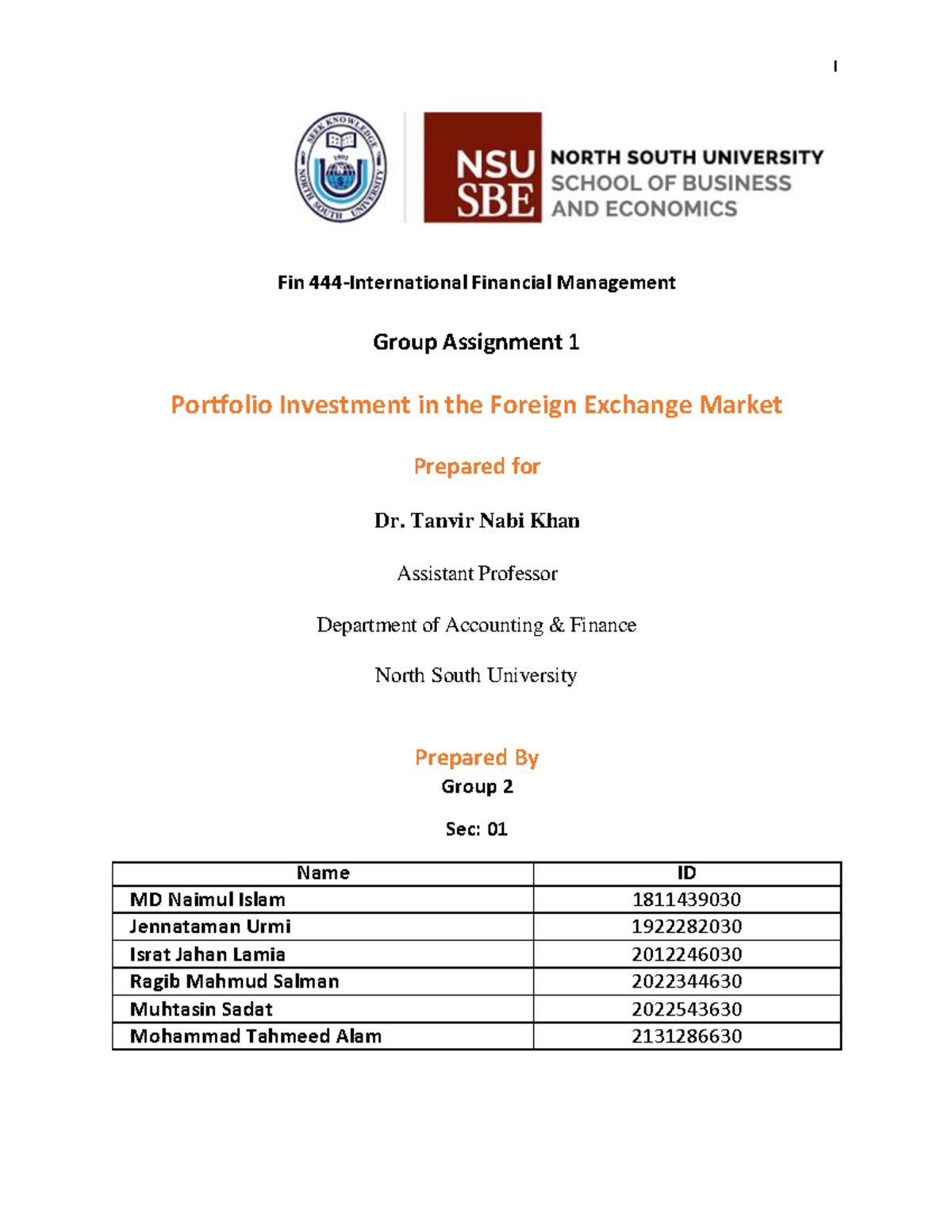 Fin-444 Group Assignment-Group 2 - Fin 444 - International Financial Management Group Assignment ...