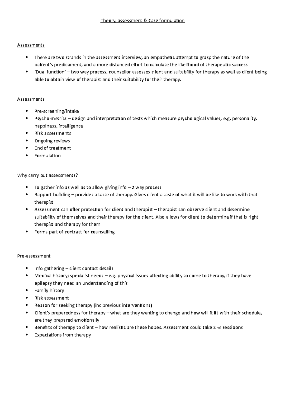 Theory, assessment and case formulation - Theory, assessment & Case ...