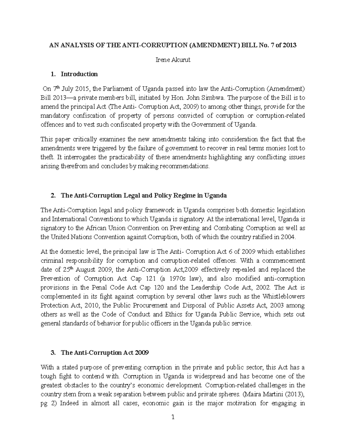 274980549 Analysis of the Anti corruption Act Irene Akurut - AN ...