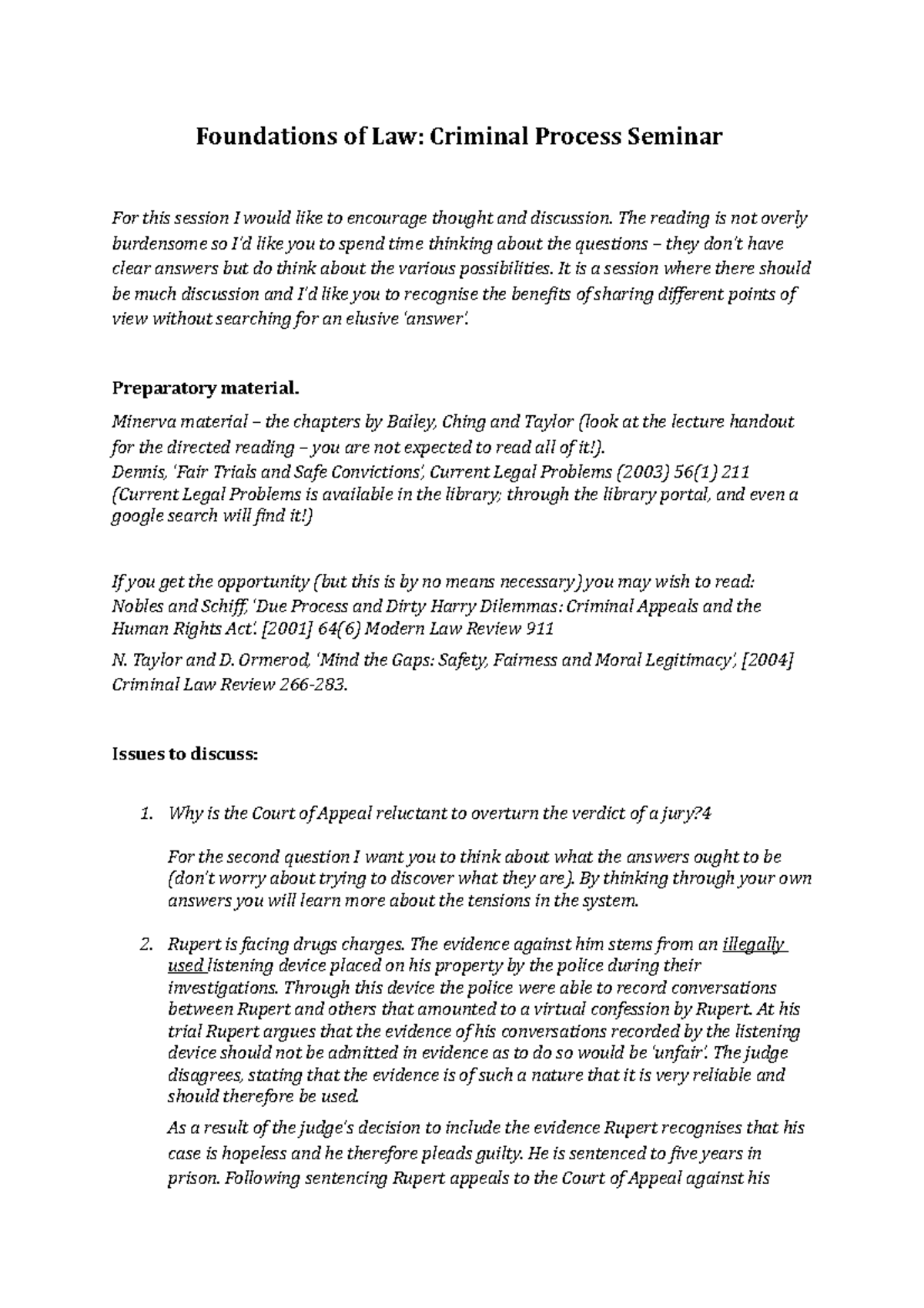 Criminal seminar 2018 - Foundations of Law: Criminal Process Seminar ...