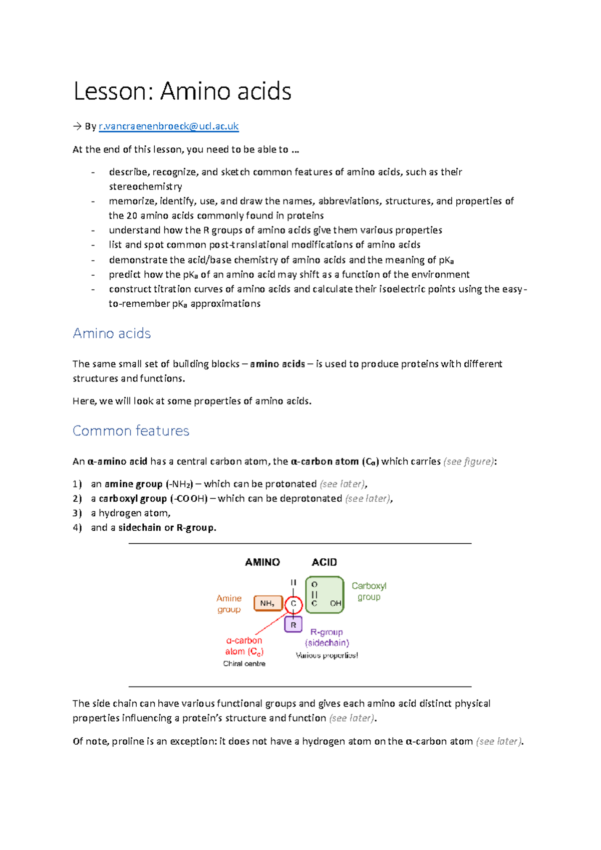 PDF Lesson Amino Acids - Lesson: Amino acids → By r@ucl.ac At the end ...