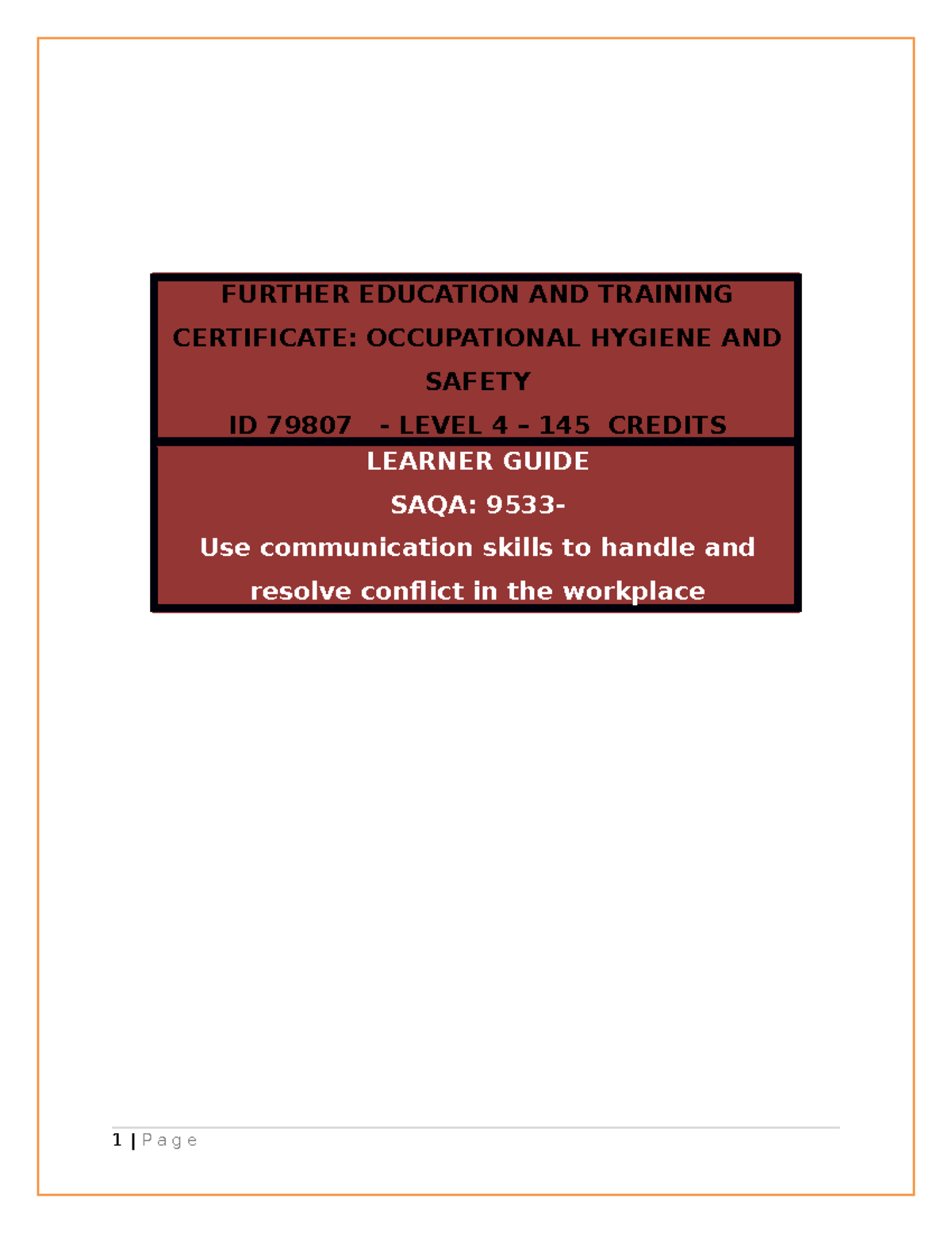 SAQA-9533 - Learner Guide - FURTHER EDUCATION AND TRAINING CERTIFICATE ...