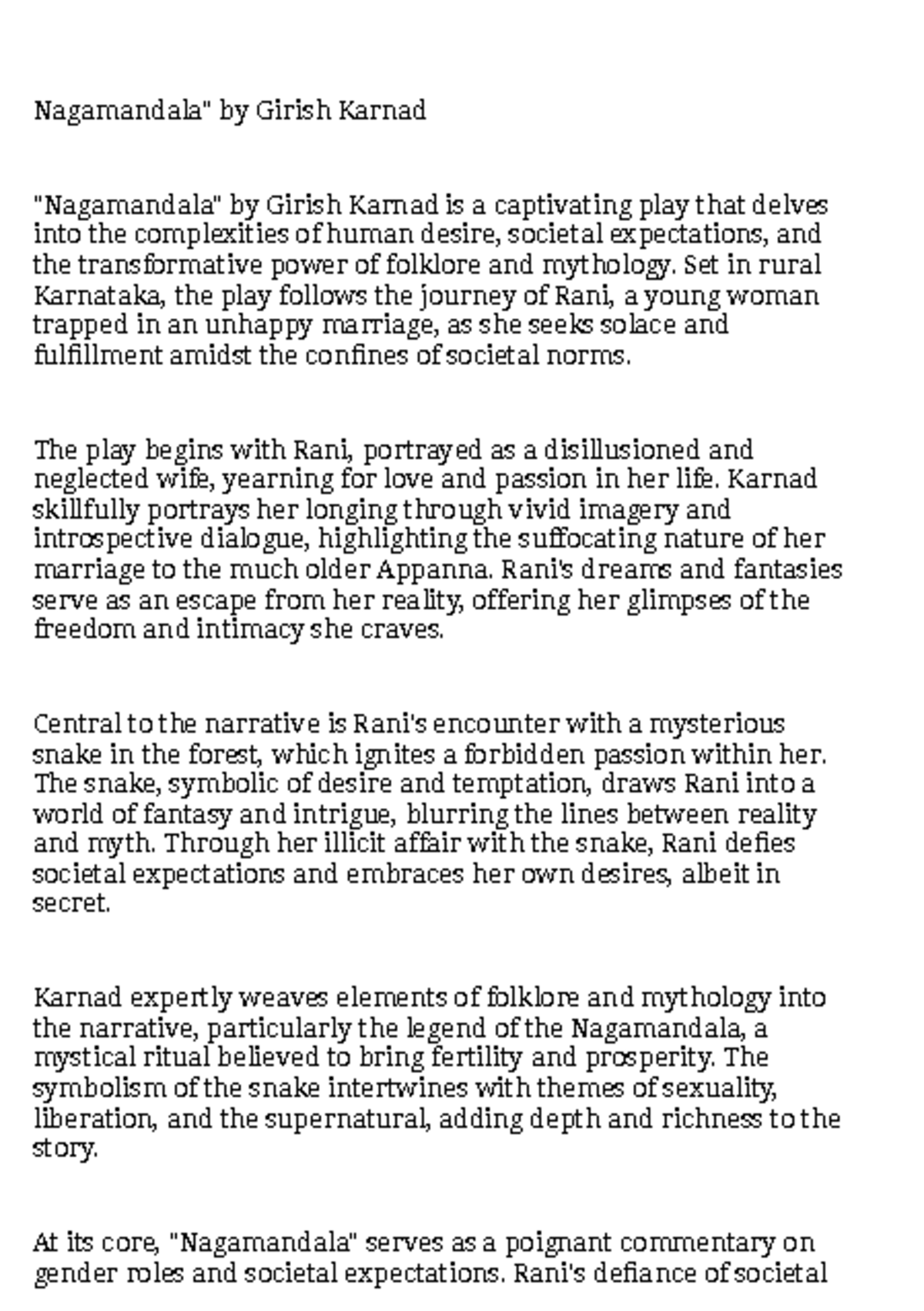 Nagamandala by Girish karnad - Nagamandala" by Girish Karnad ...