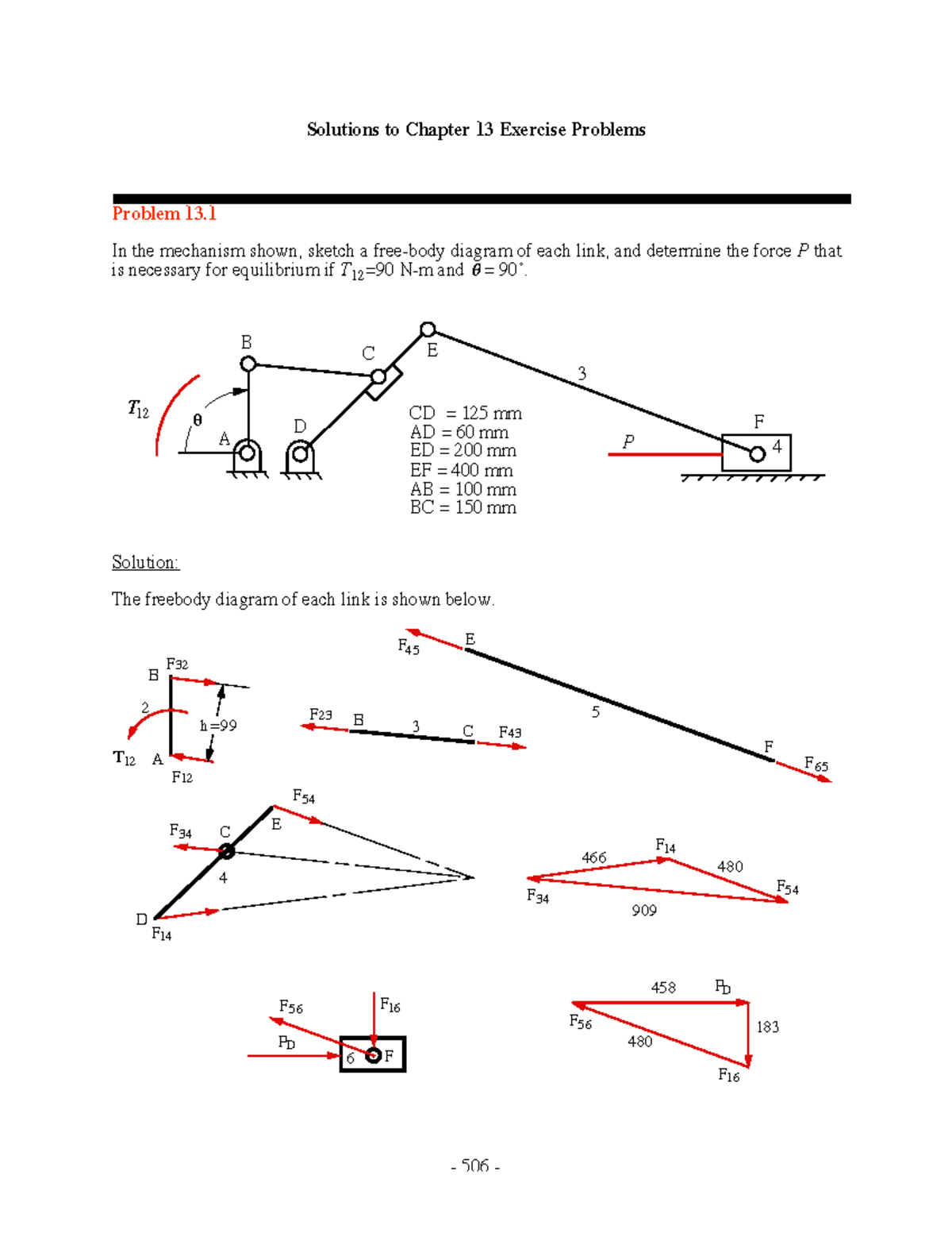 Force Analysis ch 13 - notes - Solutions to Chapter 13 Exercise ...
