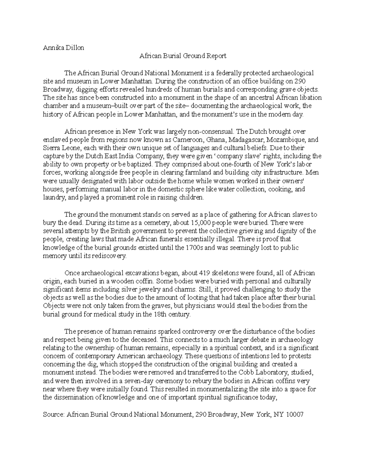 African Burial Ground Report - Annika Dillon African Burial Ground ...
