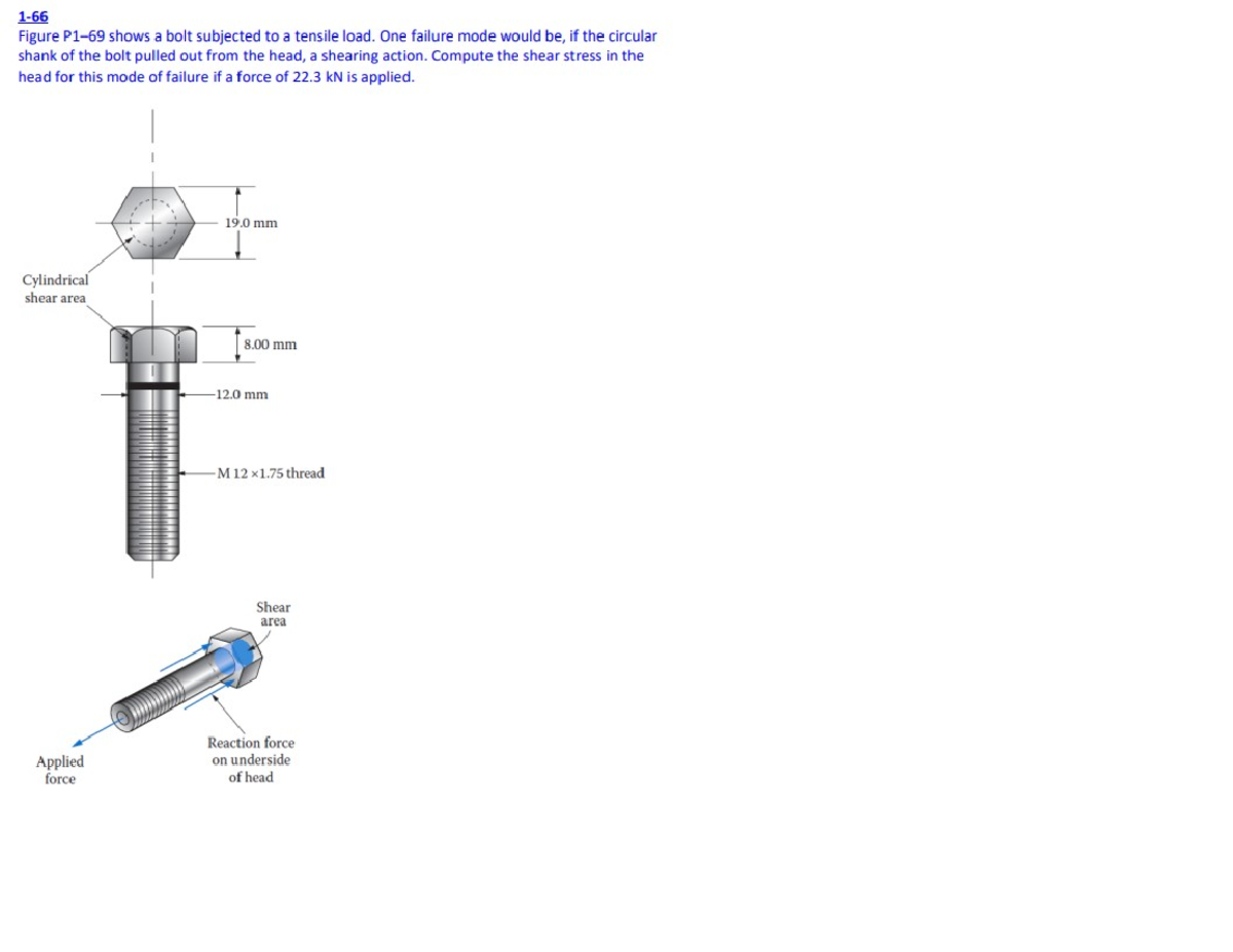 Screw for 211 - need help solving it - Figure shows a bolt subjected to a tensile load. One ...
