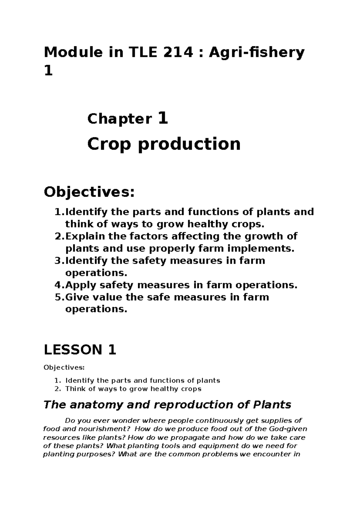 Module in agri fishery ITLE 214 1 - Module in TLE 214 : Agri-fishery 1 ...