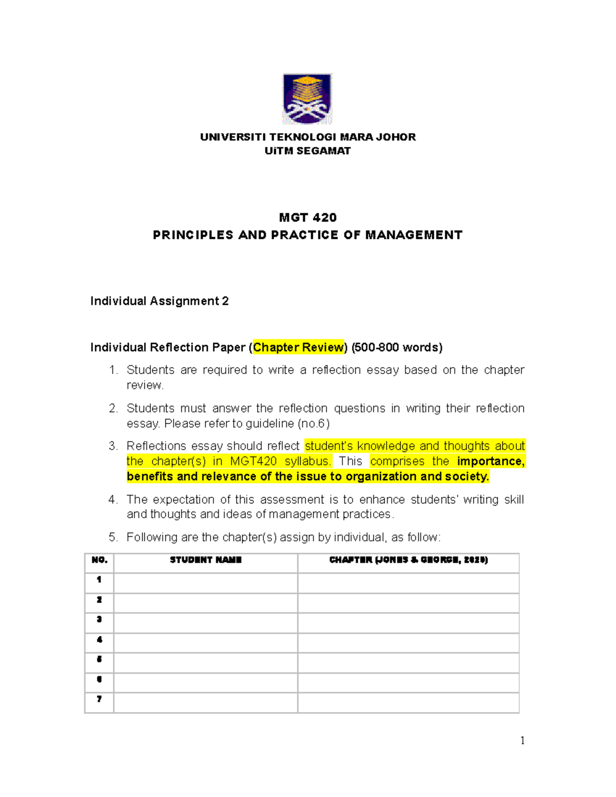 Individual Assignment 2 - Chapter Review - UNIVERSITI TEKNOLOGI MARA ...