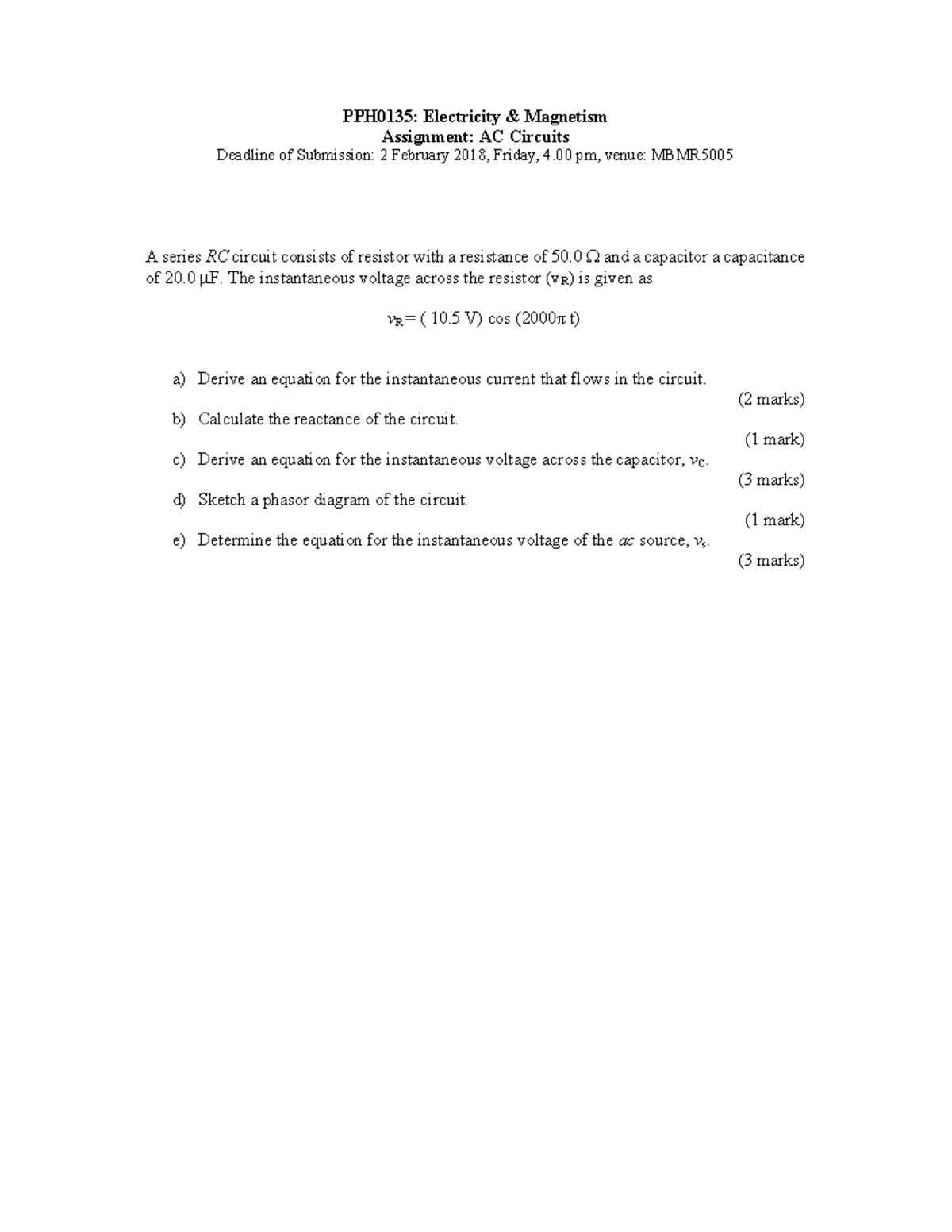 Assignment Ac Circuits Questions With Full Solutions Pph0135