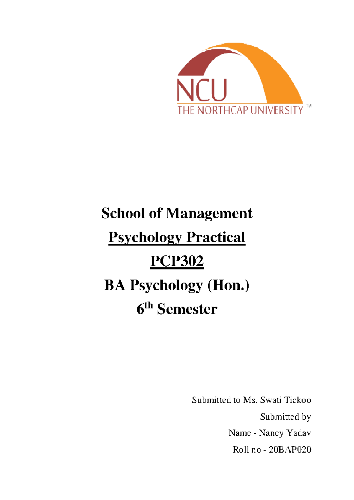Practical file - School of Management Psychology Practical PCP 302 BA ...