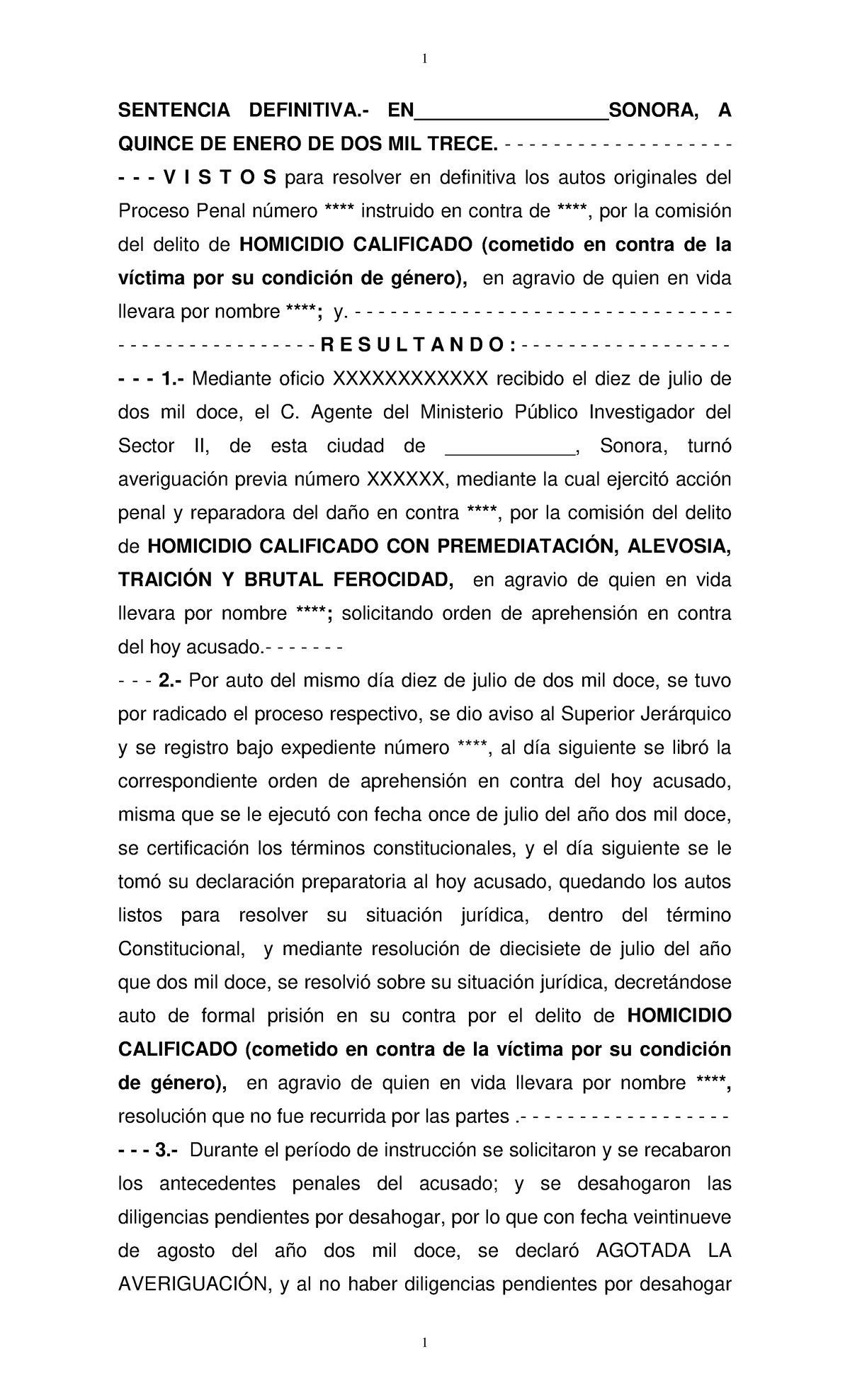 Sentencia Homicidio Calificado 15012013 - SENTENCIA DEFINITIVA.- EN ...