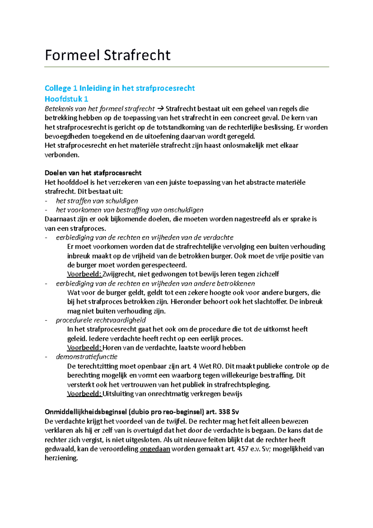 SV formeel strafrecht 2..0 - Formeel Strafrecht College 1 Inleiding in ...