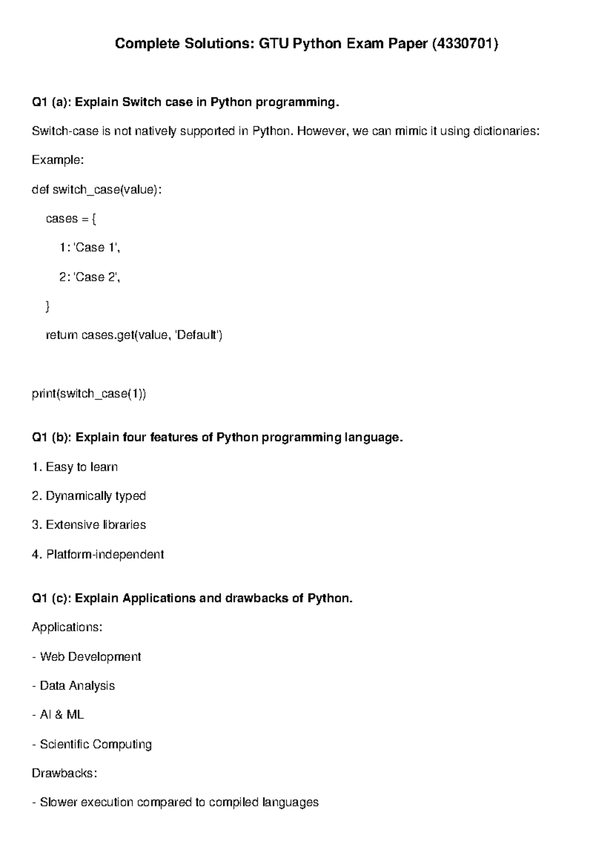 Gtu Python Full Solutions Complete Solutions Gtu Python Exam Paper 4330701 Q1 A Explain