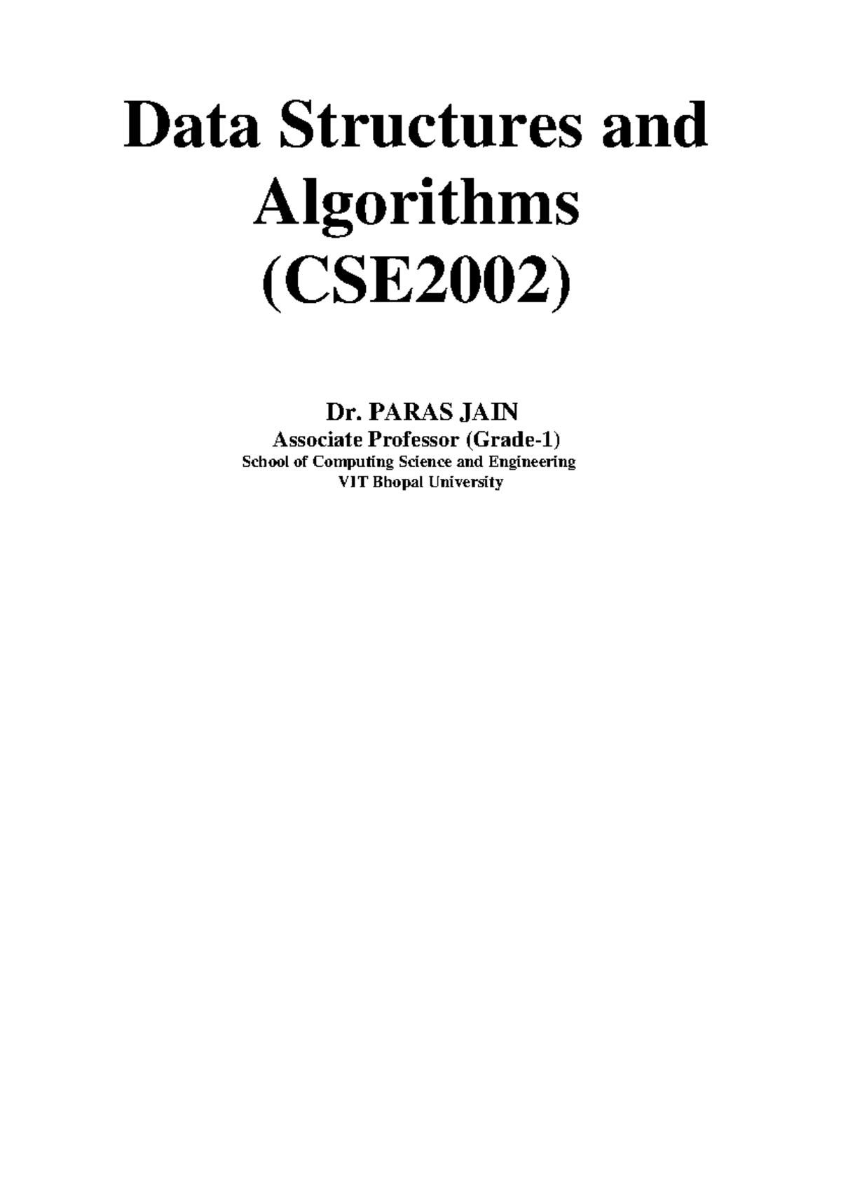 1-2 - notes - Data Structures and Algorithms (CSE2002) Dr. PARAS JAIN ...