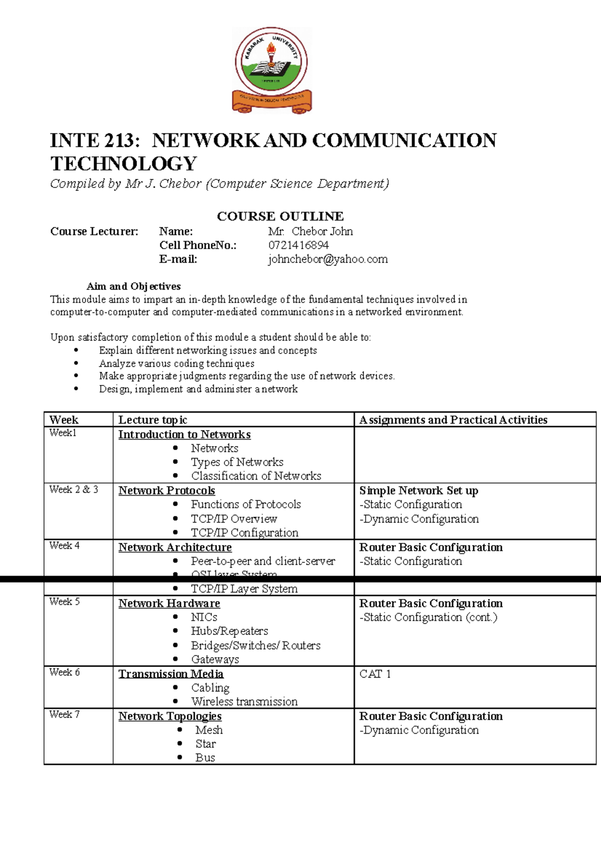 Cmputer Networks Manual - INTE 213: NETWORK AND COMMUNICATION ...