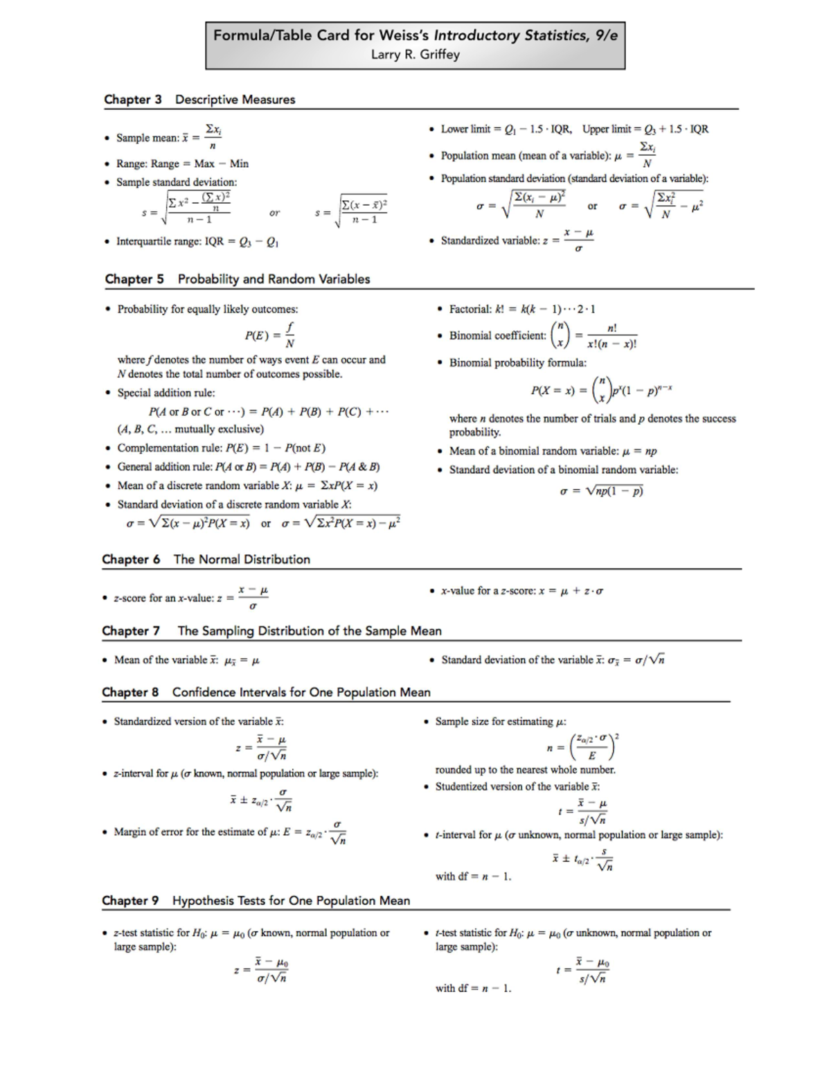 ST 2113 Formula Sheet - sfd - CST 473 - Studocu