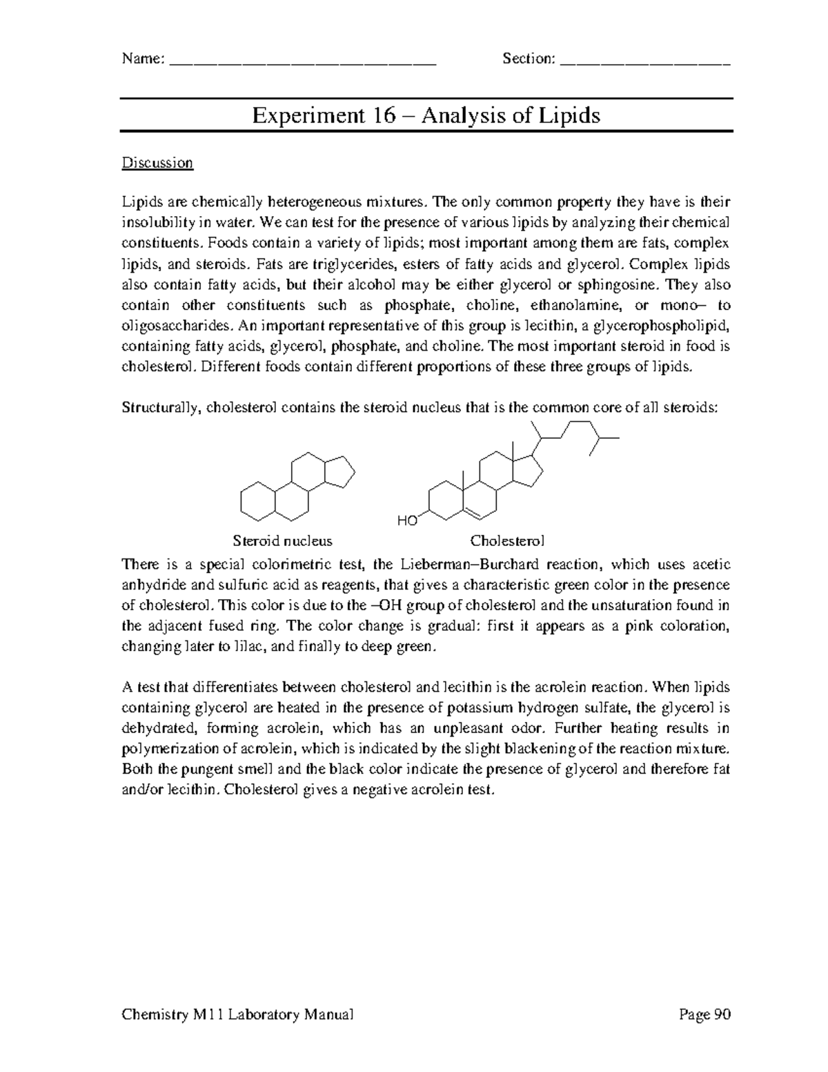 Chem 11 expt16 - bio - Experiment 16 – Analysis of Lipids Discussion ...