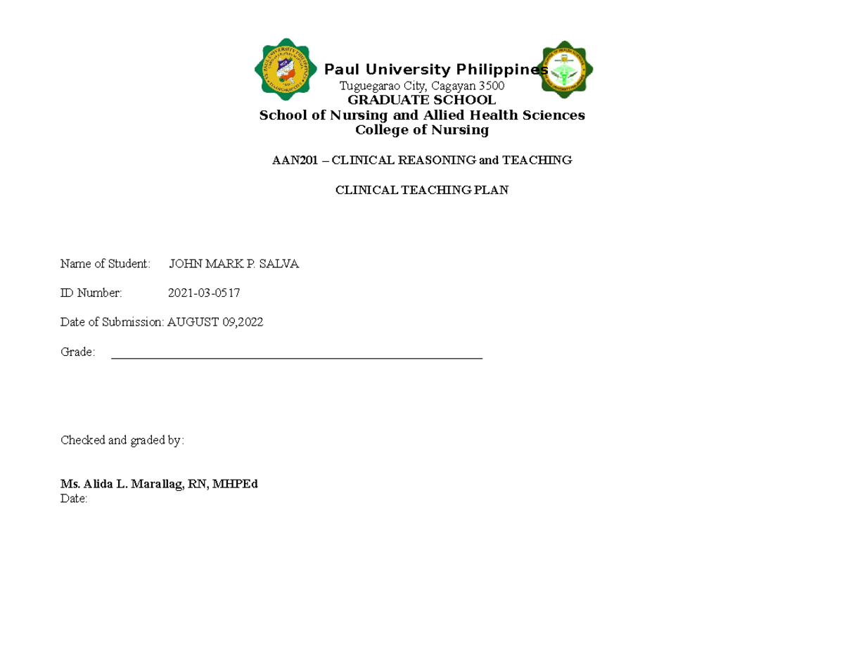 Teaching Plan Template AAN 201 Pasig 1st Tri 2022-2023 - St. Paul ...