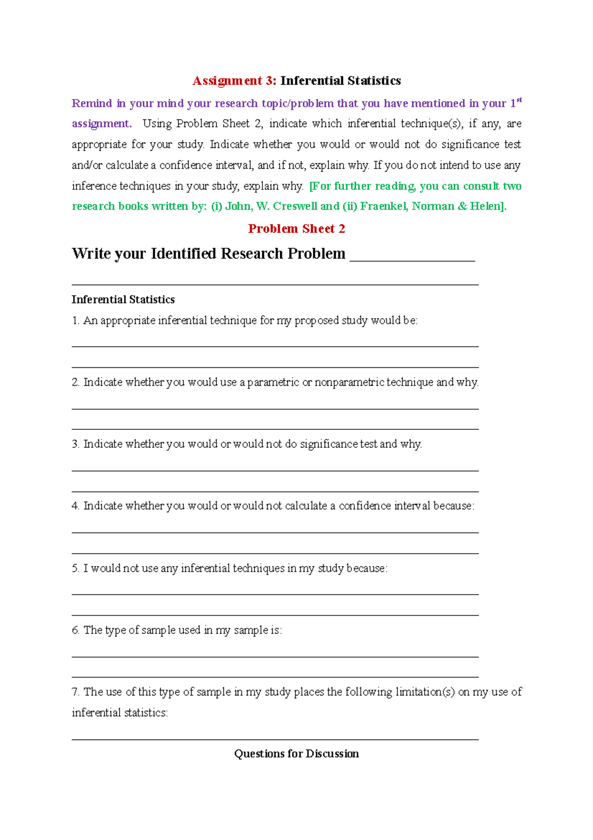 (Statement) Assignment 3 Inferential Statistics, for semester 2nd Data ...