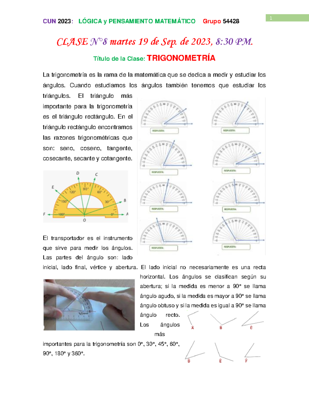Trigonometría - un repaso - CLASE N∞8 martes 19 de Sep. de 2023, 8:30 ...