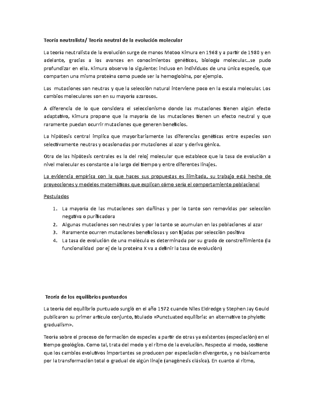 Teorías de la evolución - Teoría neutralista/ Teoría neutral de la ...