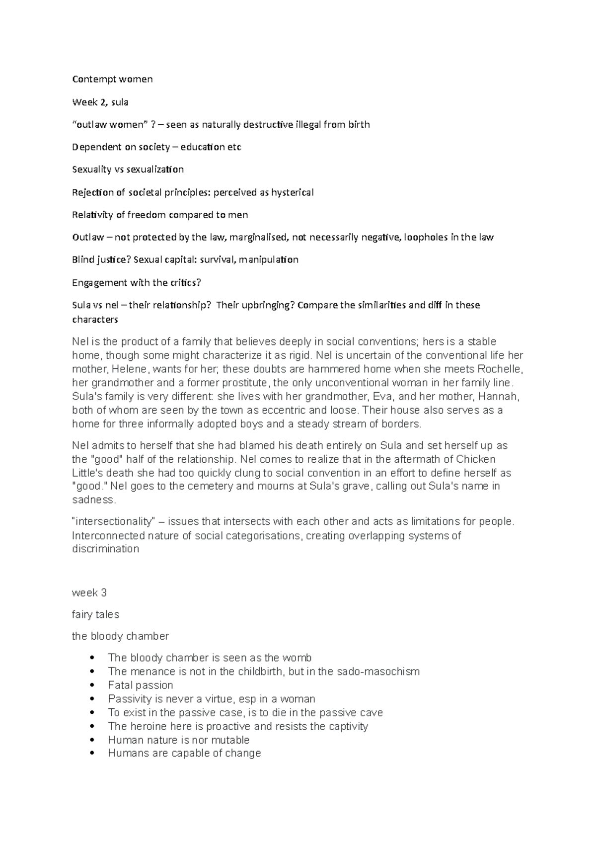 Contemporary women's writing student notes - Contempt women Week 2 ...