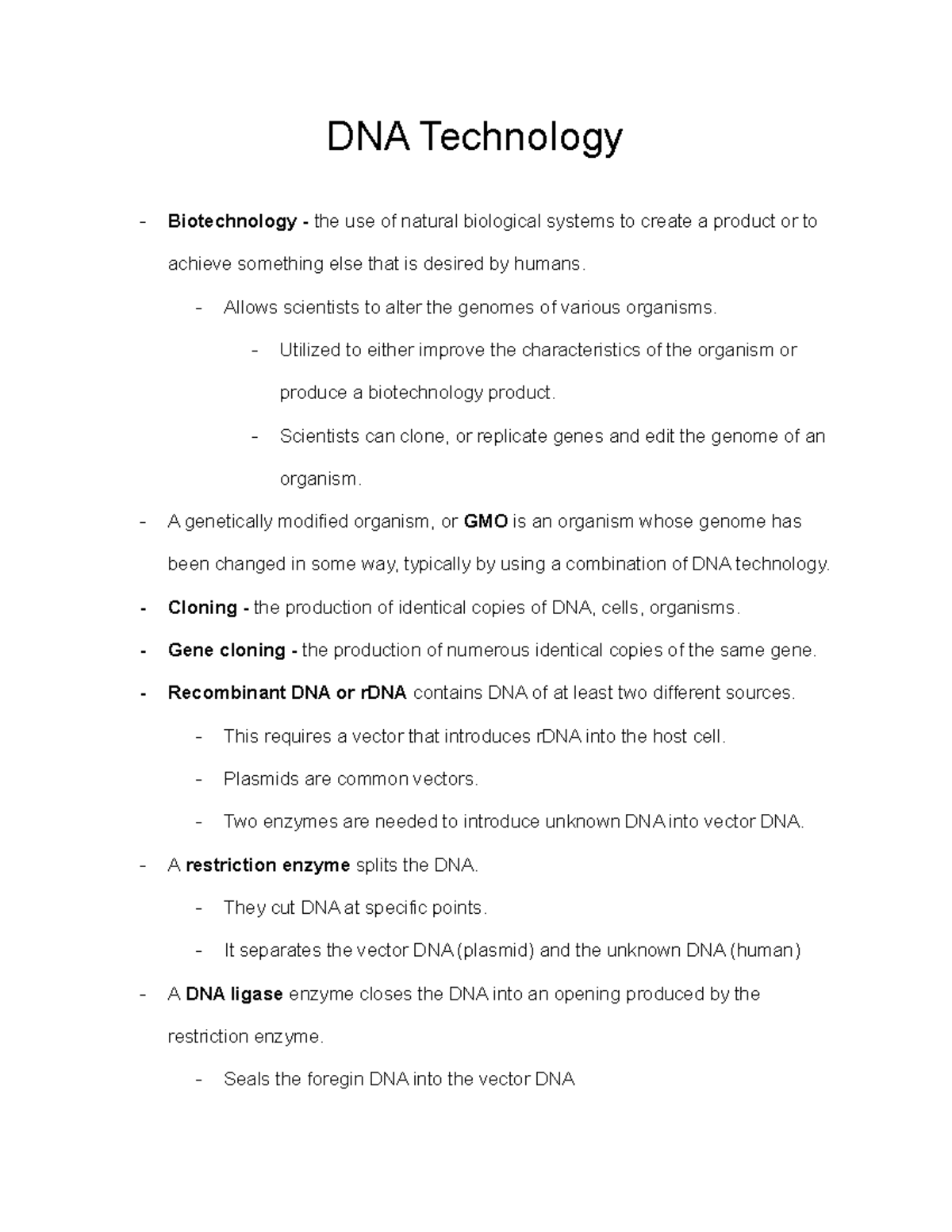 DNA Technology - DNA Technology Biotechnology - the use of natural ...