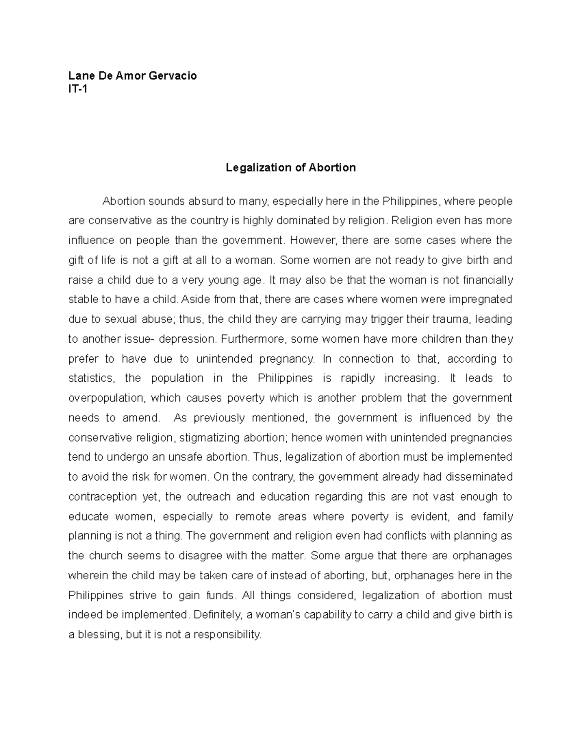 Argumentative+essay+writing - Lane De Amor Gervacio IT- Legalization of ...