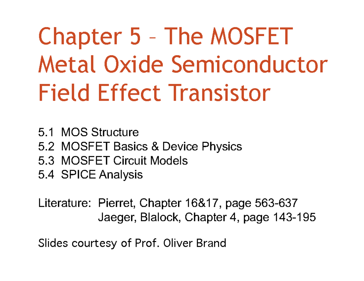 Chapter 51 Mosfet MOSCap - Chapter 5 – The MOSFET Metal Oxide ...